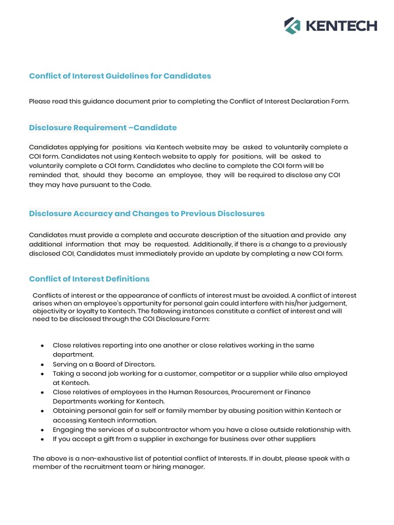 COI Guidelines for Job Applicants | PDF | Career & Growth | Finance ...