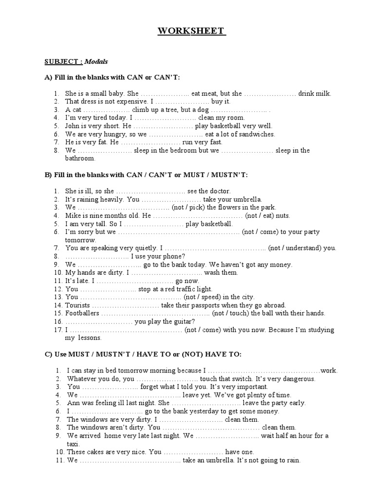 Worksheet Modal Verbs | PDF