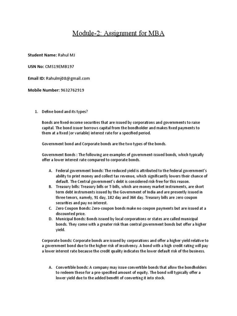 SAPM Assignment 2 Bond | PDF | Bonds (Finance) | Fixed Income