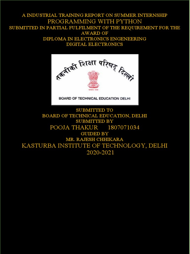 Industrial Training Report of Internshala | PDF | Python (Programming Language) | Object ...