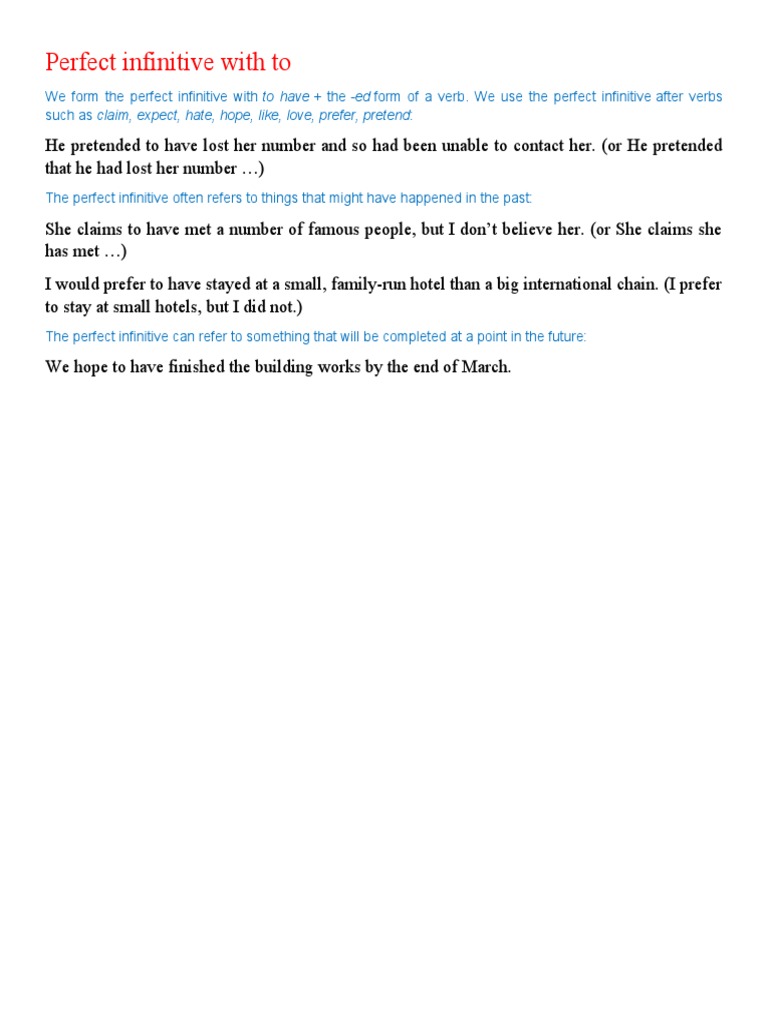 Perfect Infinitive Usage Guide | PDF | Language Arts & Discipline | Poetry