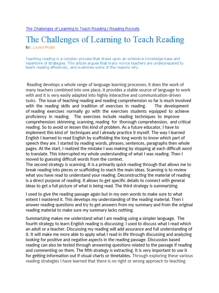 The Challenges of Learning To Teach Reading | Download Free PDF ...