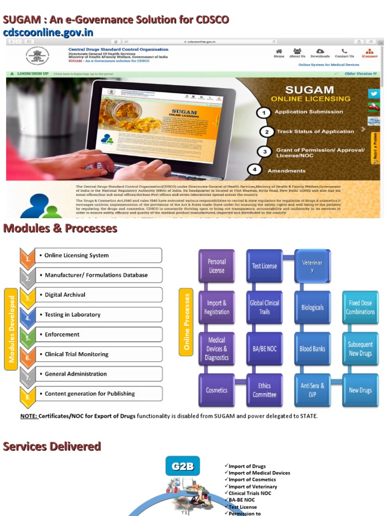 SUGAM: An E-Governance Solution For CDSCO Cdscoonline - Gov.in | PDF ...