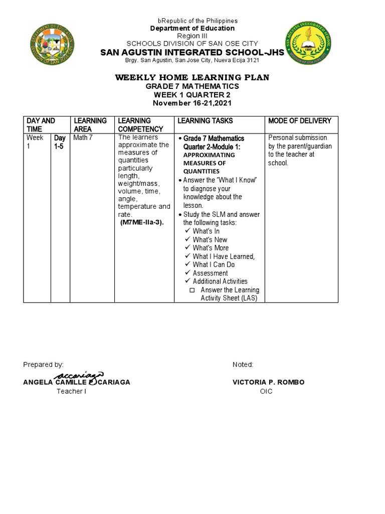 WHLP Grade 7-9 Math Q2 Week 1-2 | PDF | Mathematics | Applied Mathematics