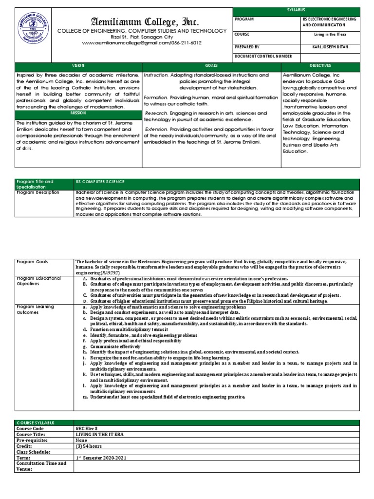 Aemilianum College, Inc.: College of Engineering, Computer Studies and ...