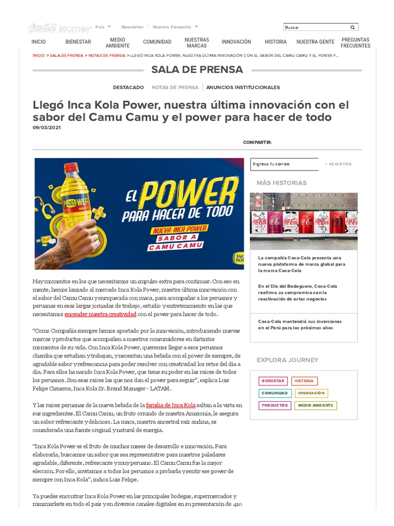 Llegó Inca Kola Power, Nuestra Última Innovación Con El Sabor Del Camu ...