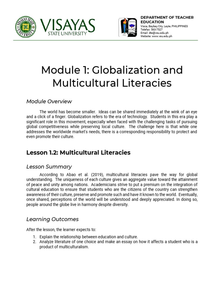 Module 1 Lesson 1.2 | PDF | Teachers | Multiculturalism