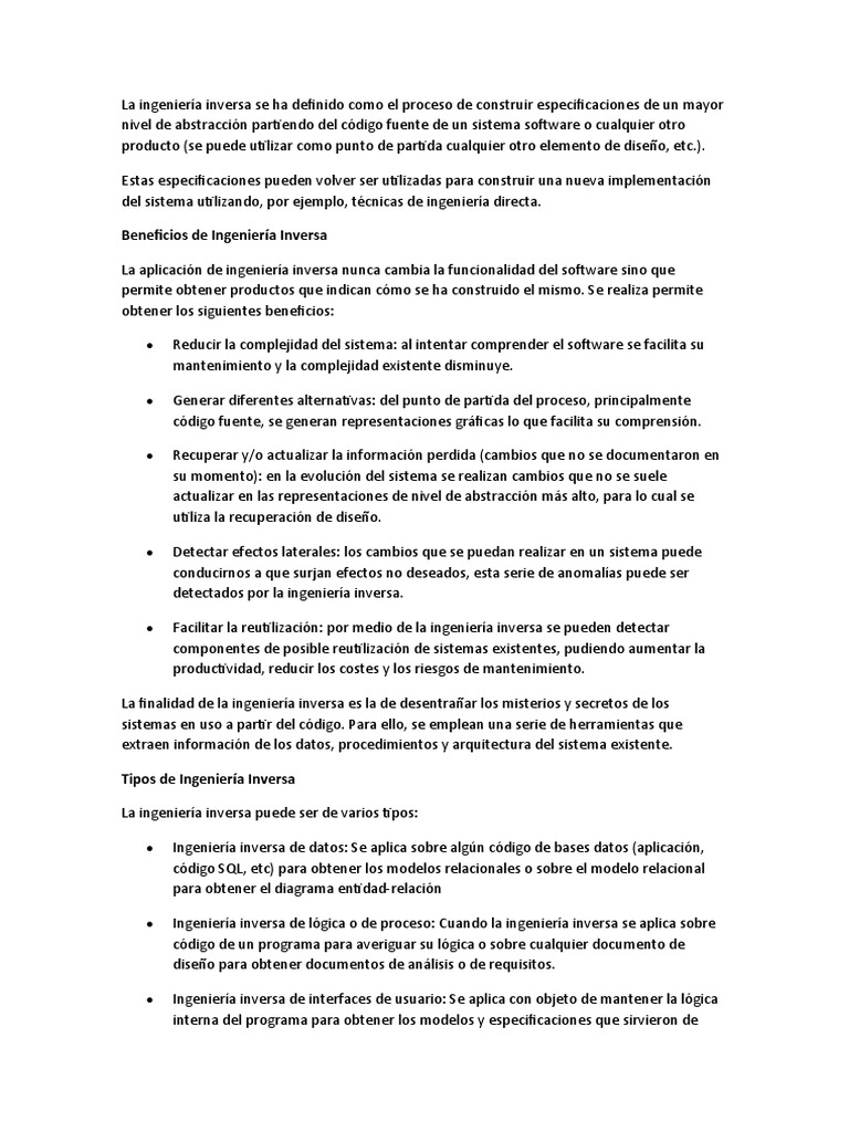 Beneficios y Tipos de Ingeniería Inversa | PDF | Software | Programación
