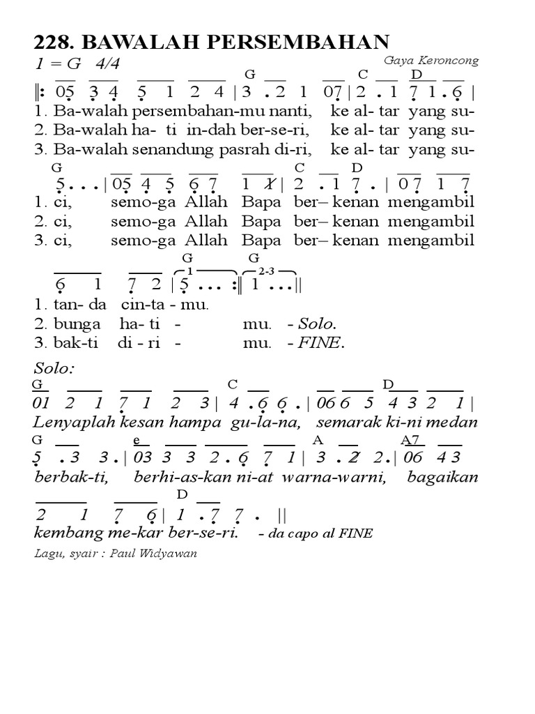 Bawalah Persembahan Madah Bakti 228 | PDF