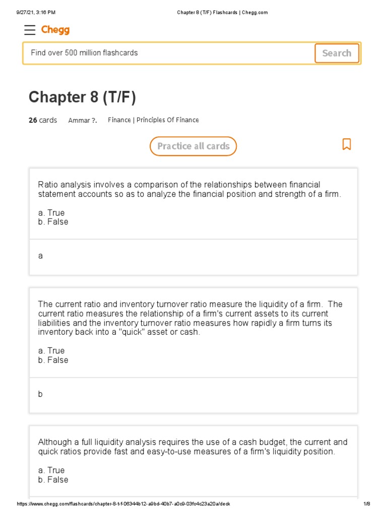 Chapter 8 (T - F) Flashcards | PDF | Leverage (Finance) | Equity (Finance)