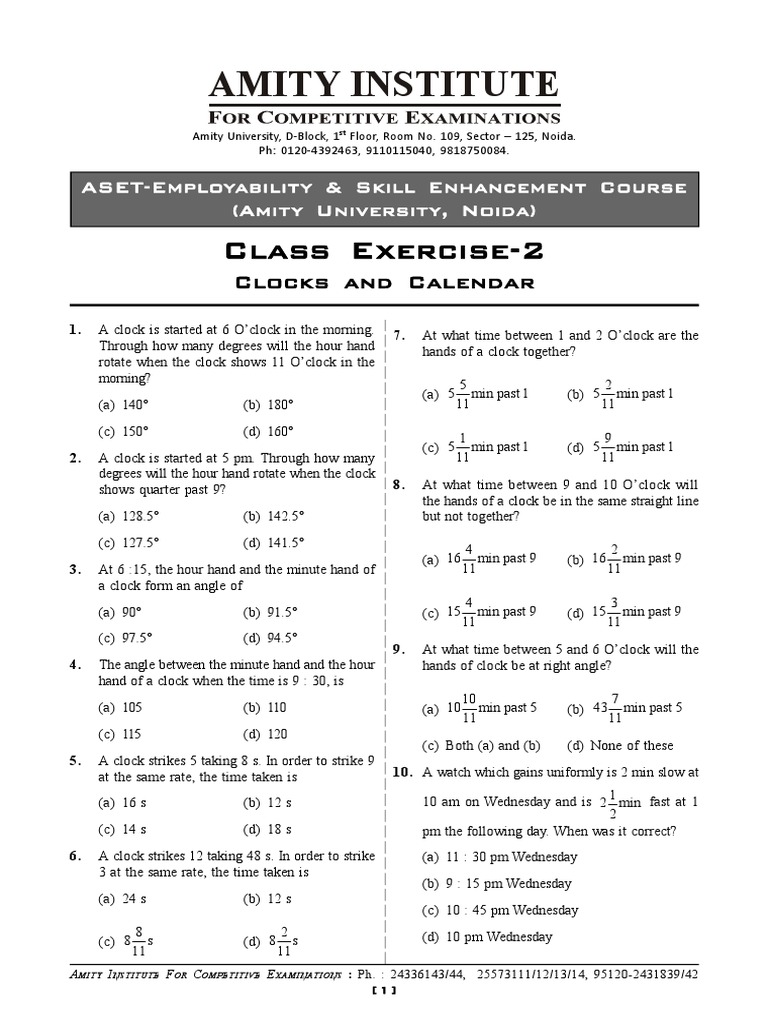 Class-2 - Clocks and Calender | PDF