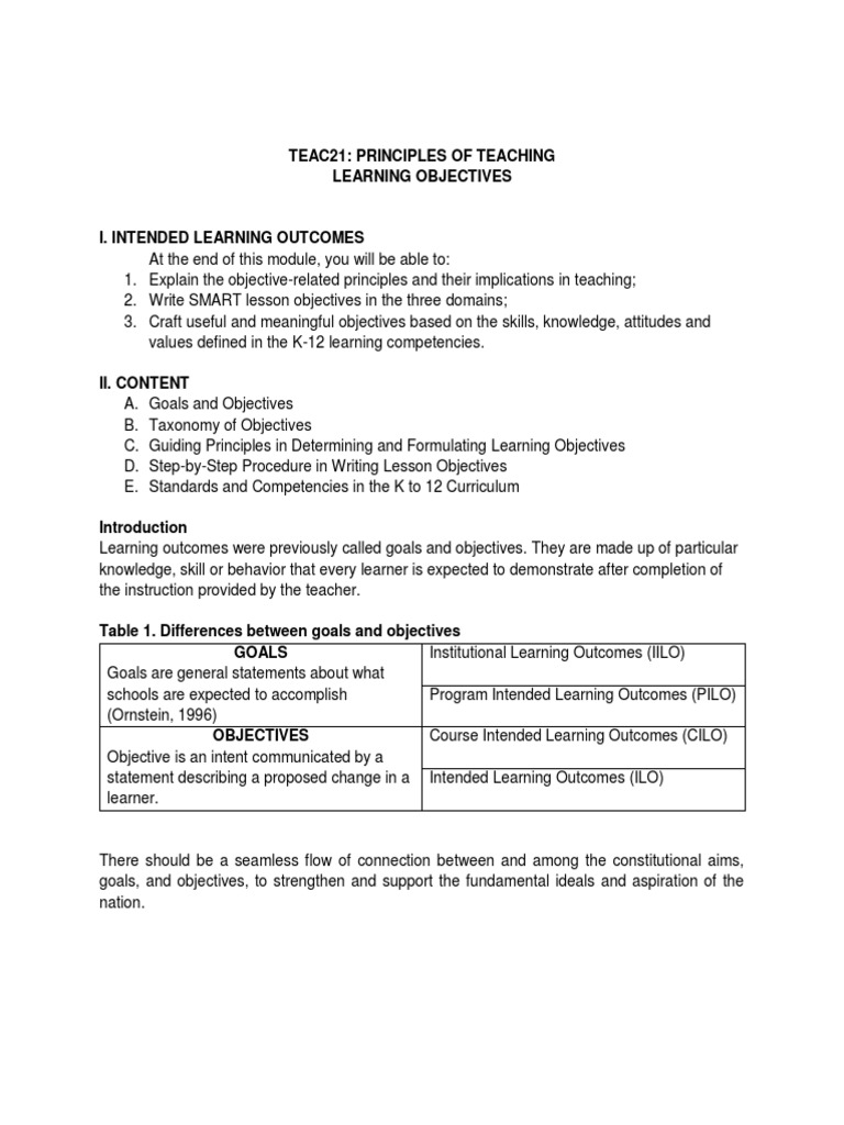 Goals and Objectives | PDF | Learning | Curriculum