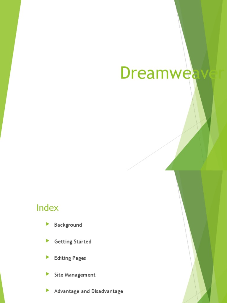 Overview of Dreamweaver Features | PDF | Html | Internet & Web
