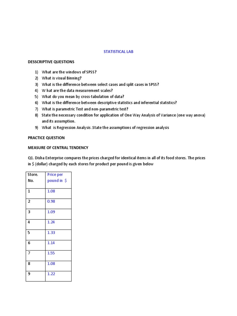 Desscriptive Questions: Statistical Lab | PDF | Errors And Residuals | Statistics