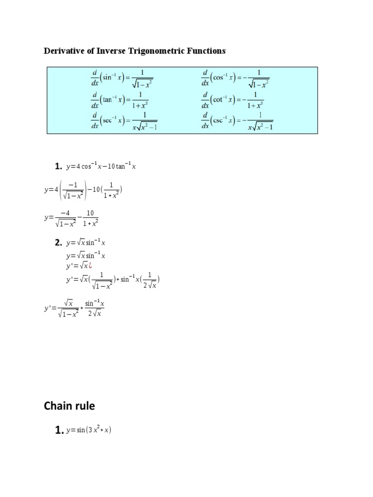 Derivative of Inverse Trigonometric Functions | PDF | Mechanics | Geometry