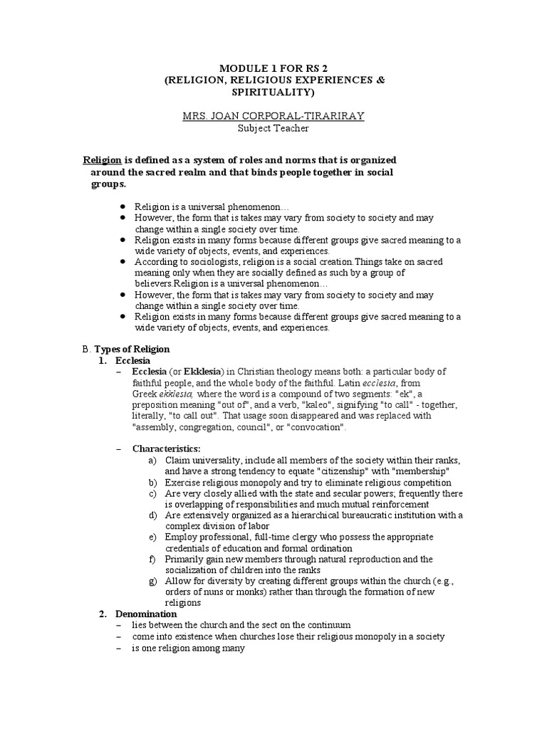 Module 1 For Rs 2 (Religion, Religious Experiences & Spirituality ...