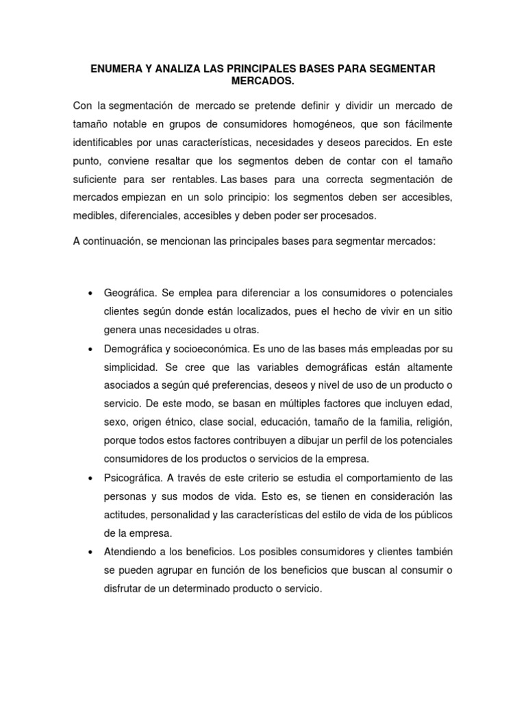 Bases para Segmentar Mercados | PDF | Producto (Negocio) | Los consumidores