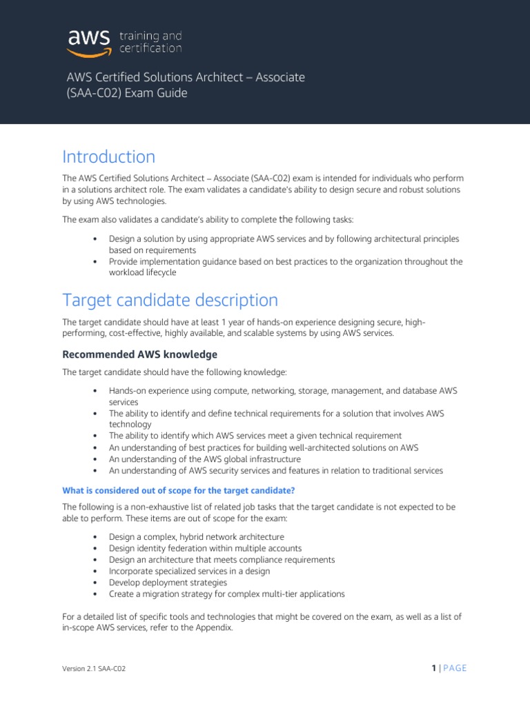 AWS Certified Solutions Architect Associate Exam Guide | PDF | Amazon ...