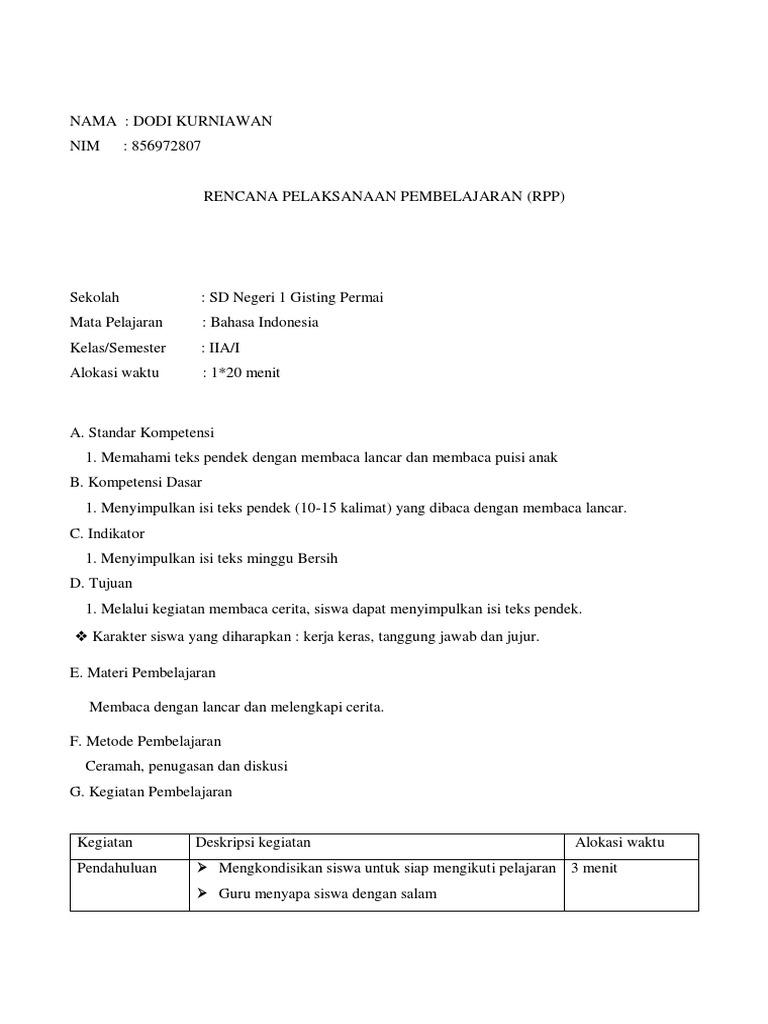 RPP Tugas 2 Dodi Kurniawan | PDF