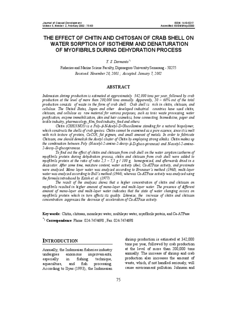 The Effect of Crab Shell Derived Chitin and Chitosan on the Water ...
