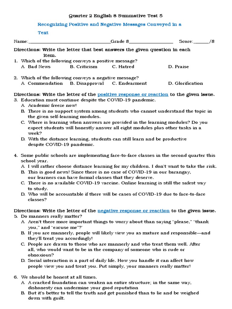 Recognizing Positive and Negative Messages Conveyed in A Text | PDF ...