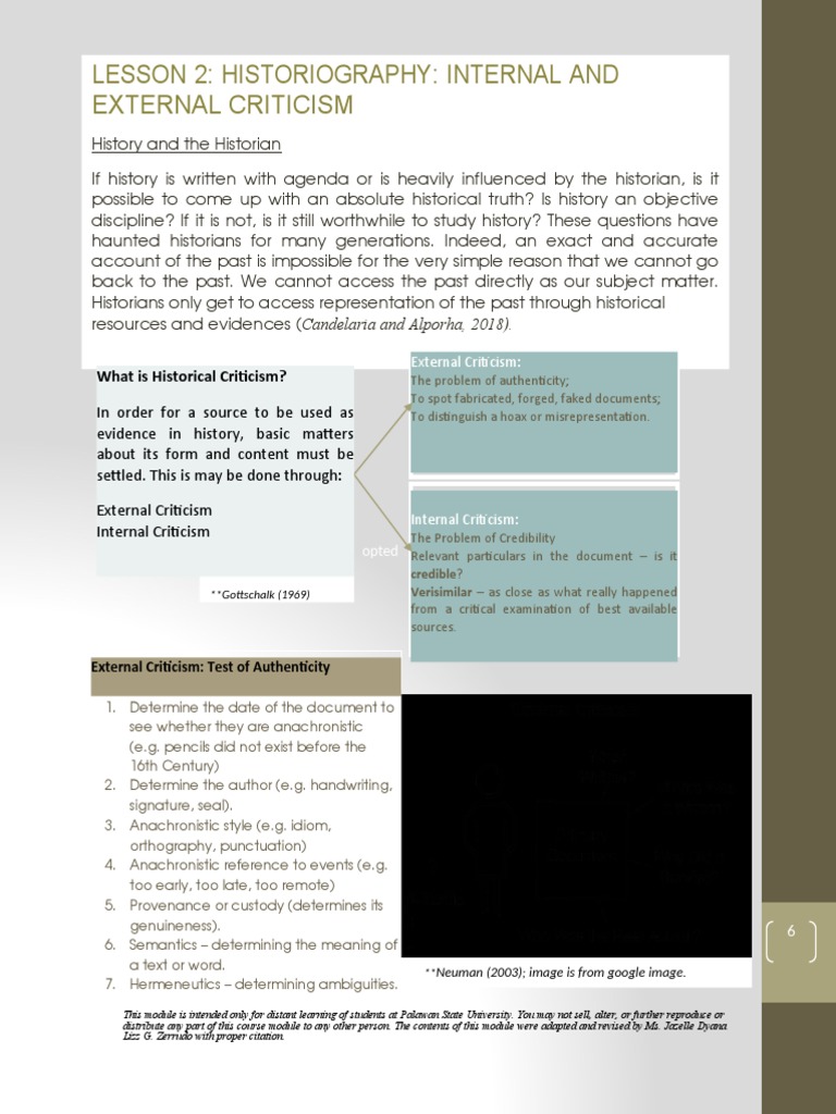 Lesson 2: Historiography: Internal and External Criticism: What Is ...