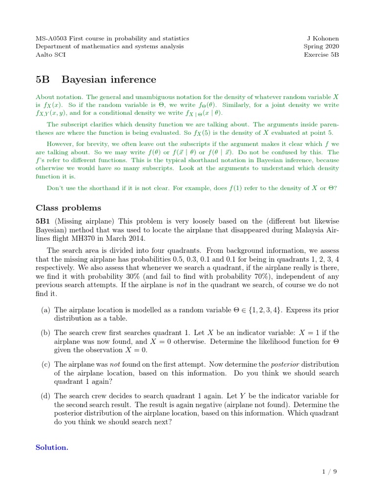 5B Bayesian Inference: Class Problems | PDF | Probability Distribution ...