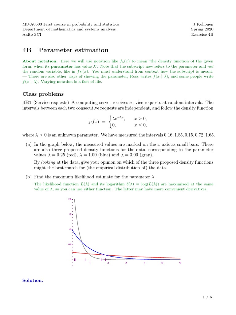 4B Parameter Estimation: Class Problems | PDF | Estimator | Logarithm