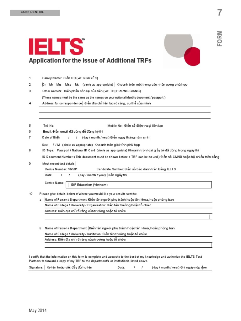 (Huong Dan) - Additional TRF Application Form | PDF