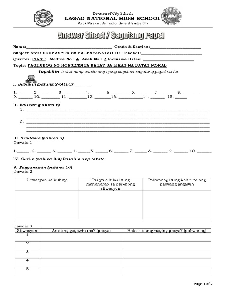 ESP ANSWER SHEET MODULE 4 Nov 16 2020 | PDF