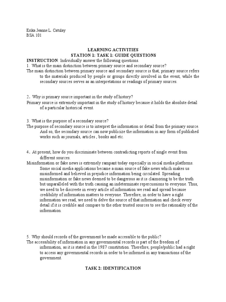 Learning Activities Station 1: Task 1: Guide Questions INSTRUCTION ...