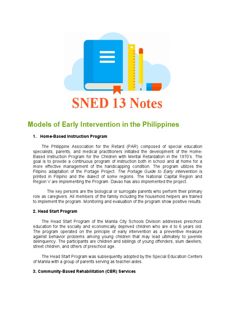 SNED 13 Notes: Models of Early Intervention in The Philippines | PDF ...