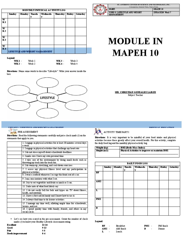 Module in Mapeh 10: Week 1 Week 3 Week 2 Week 4 | PDF | Weight ...