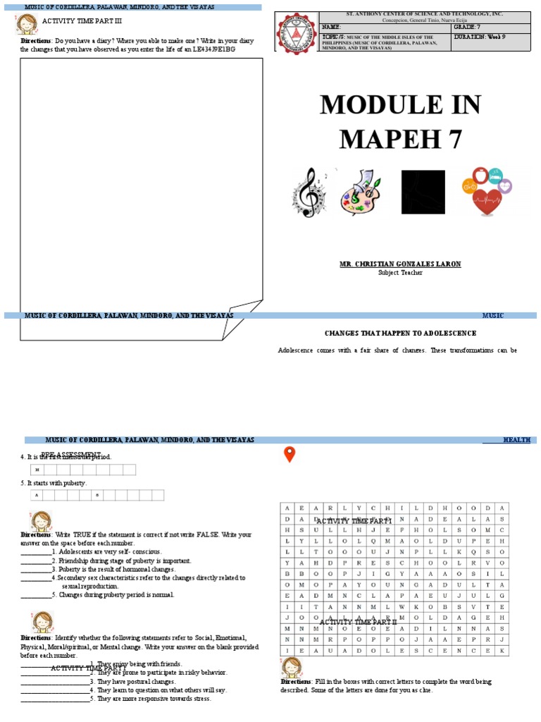 Module in Mapeh 7: Directions: Do You Have A Diary? Where You Able To ...