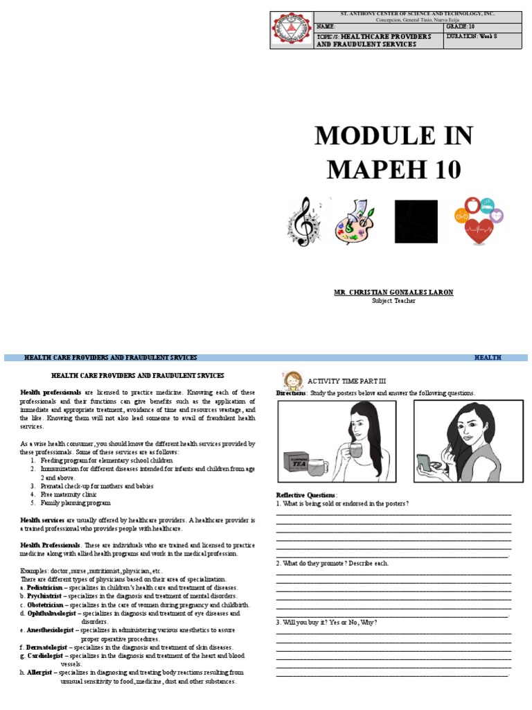 Module in Mapeh 10: Healthcare Providers and Fraudulent Services | PDF ...