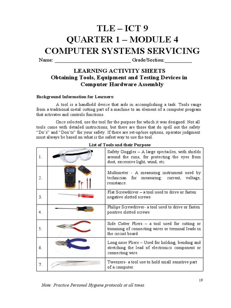 Tle - Ict 9 Quarter 1 - Module 4 Computer Systems Servicing | PDF | Soldering | Printed Circuit ...