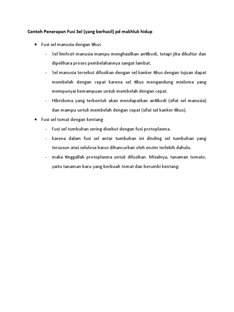 Contoh Penerapan Fusi Sel Pada Makhluk Hidup | PDF
