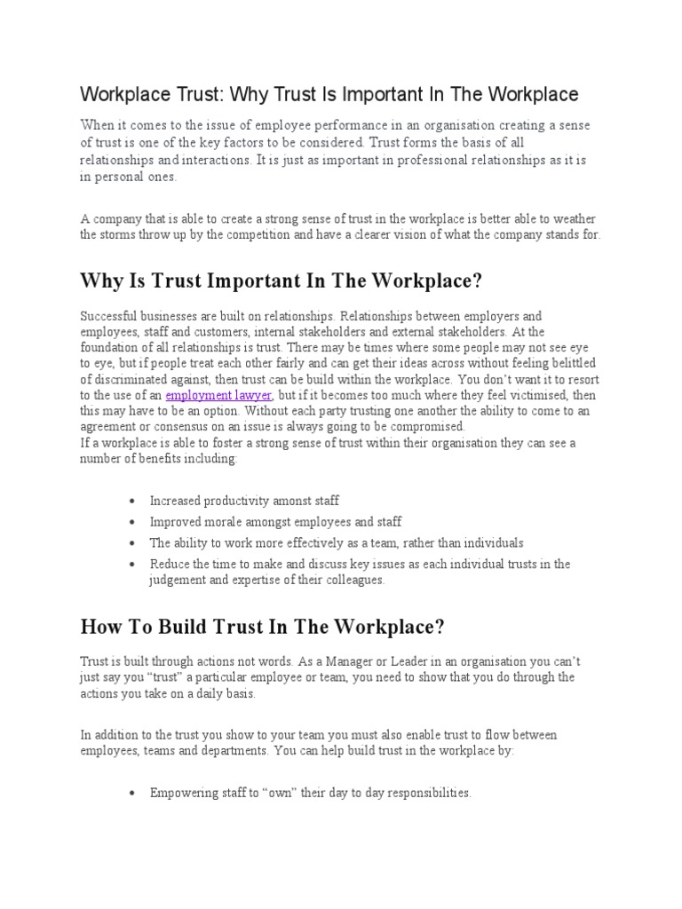 Why Trust Matters in the Workplace | PDF | Employment | Leadership
