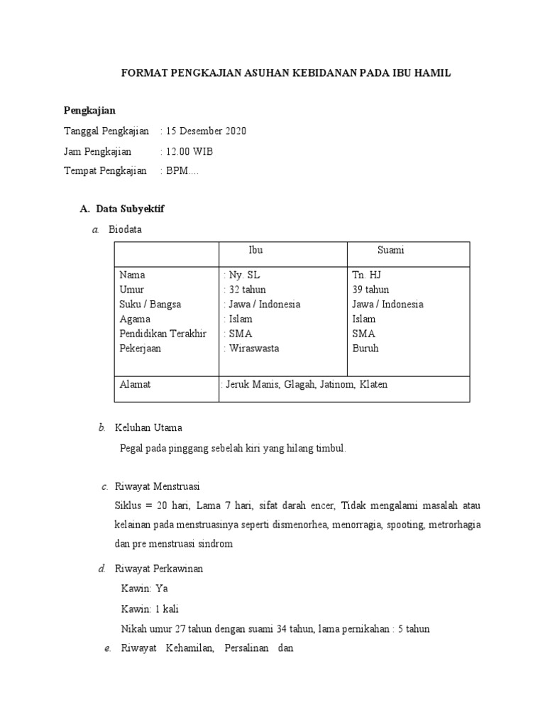 Format Pengkajian Soap Anc | PDF