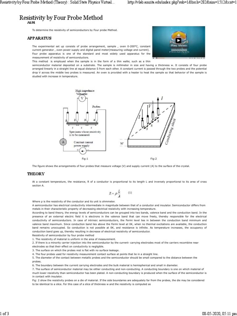 1 Resistivity by Four Probe Method | PDF | Electrical Resistivity And ...