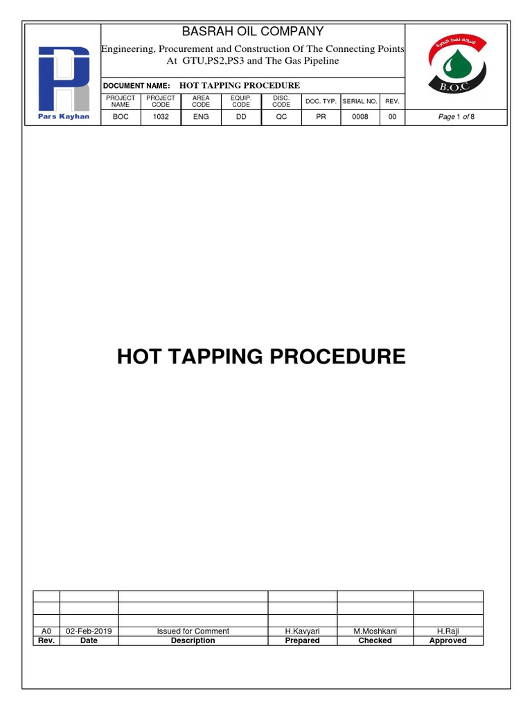 Hot Tapping Procedure Guide | PDF | Pipe (Fluid Conveyance) | Construction