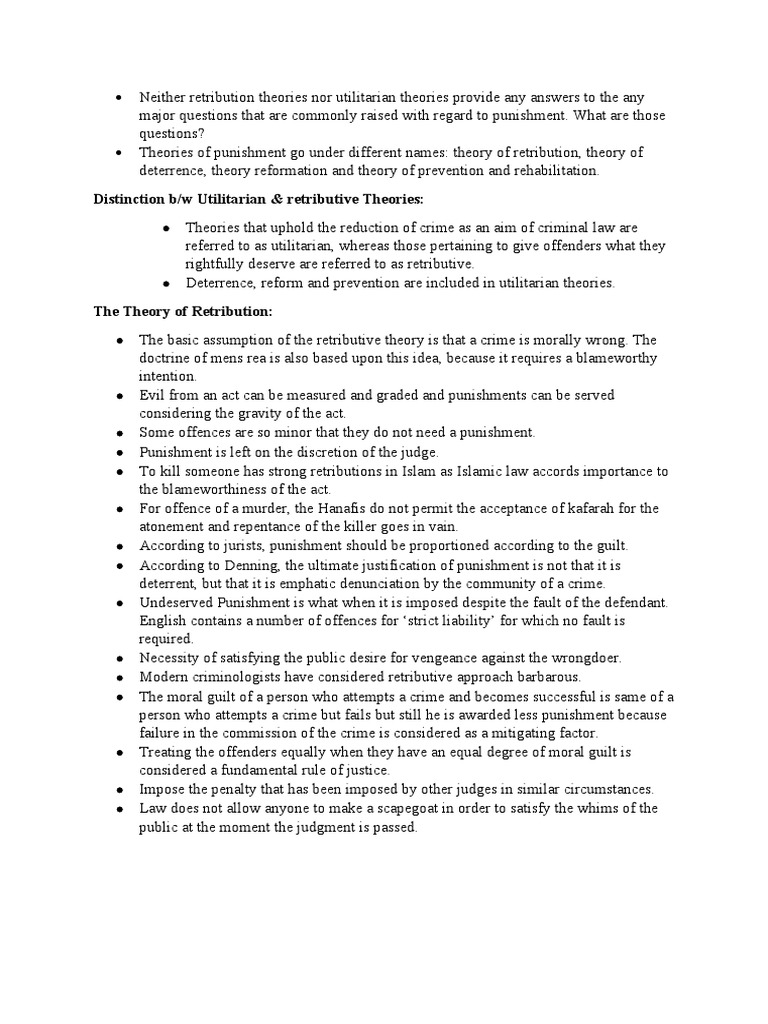 An Analysis of Retributive and Utilitarian Theories of Punishment ...