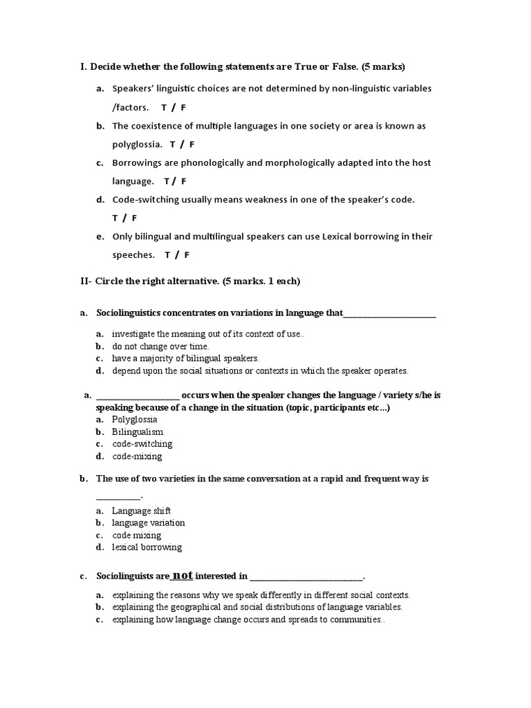 Sociolinguistics Exam Questions B | PDF