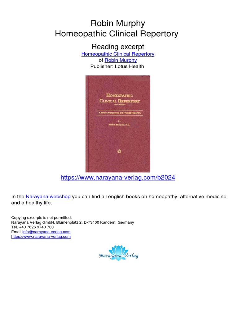 Homeopathic Clinical Repertory Robin Murphy.02024 - 1chapters | PDF ...