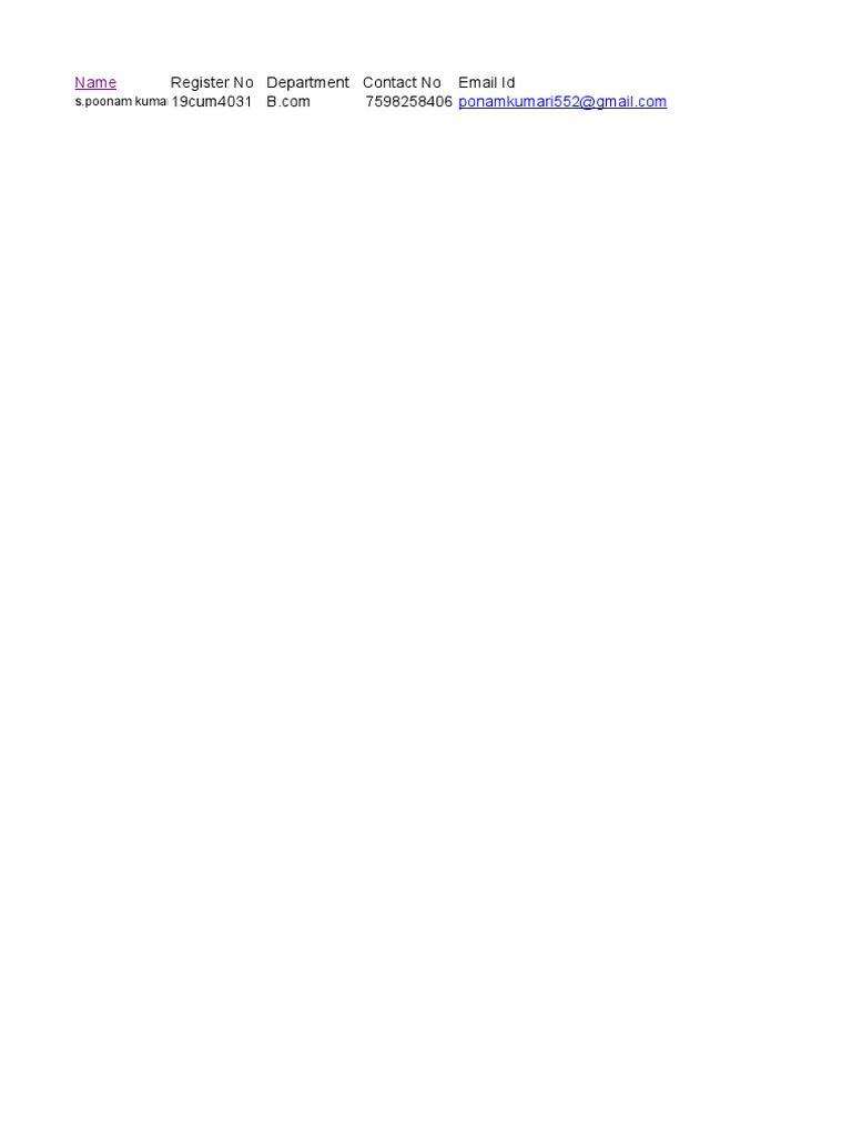 Register No Department Contact No Email Id 7598258406: S.poonam Kumar | PDF