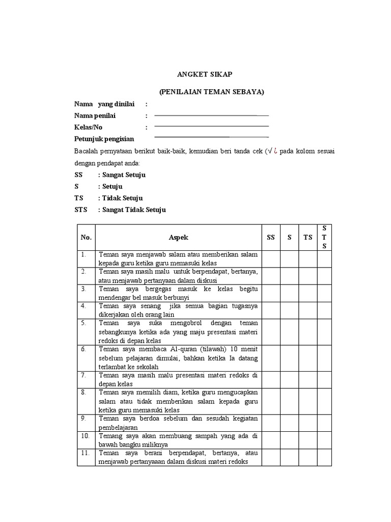 Penilaian Sikap Teman Sebaya | PDF