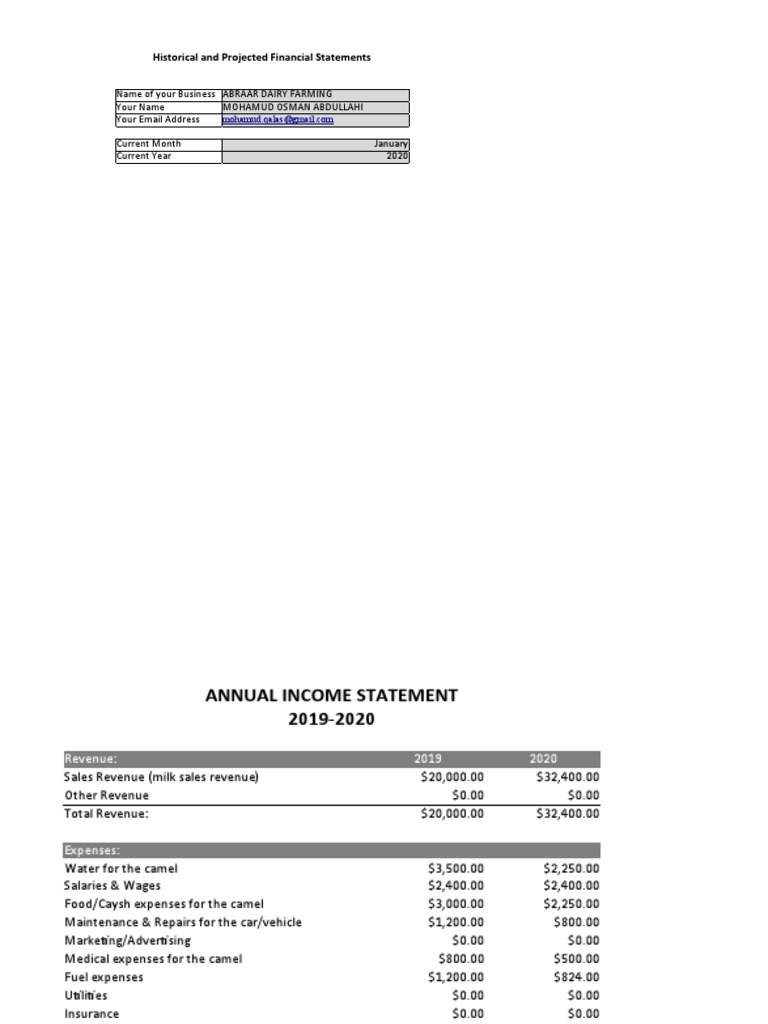 Abraar Dairy and Farming Financial Template-1 | PDF | Expense | Revenue