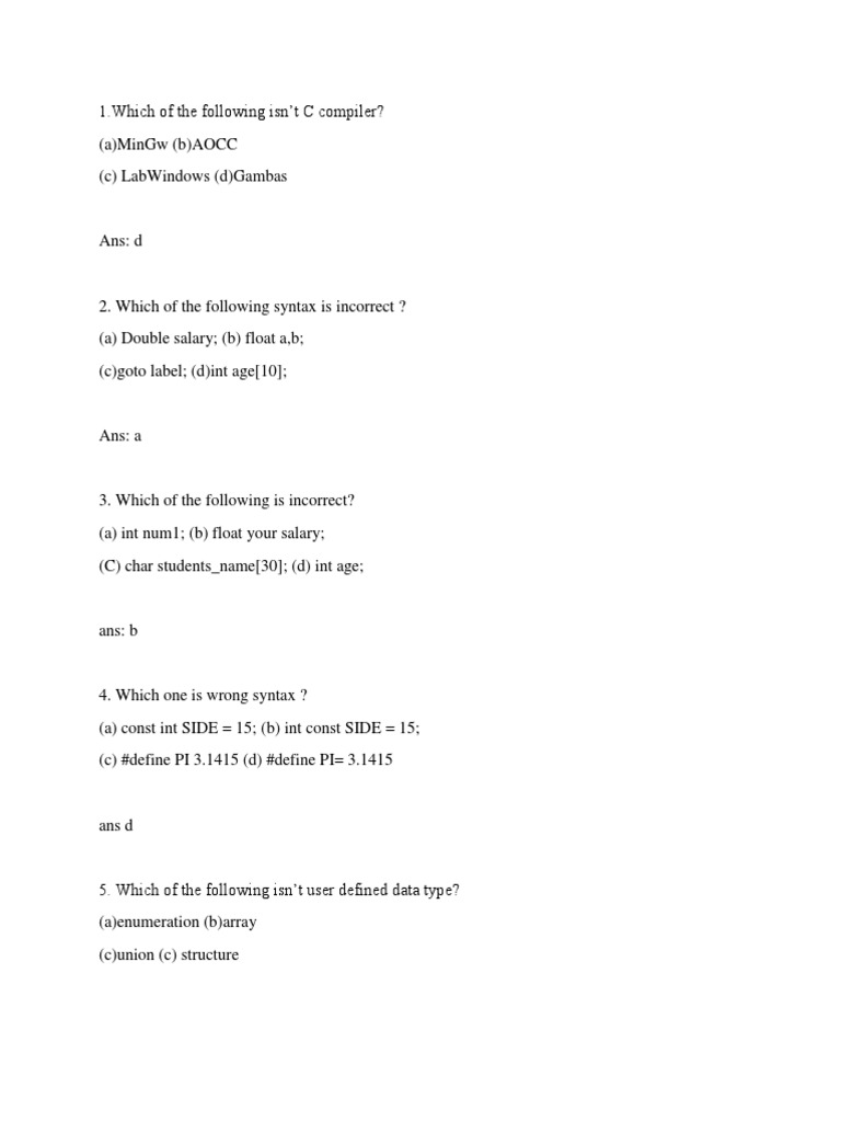 C Programming Mcq Final Pdf C Programming Language Pointer Computer Programming 