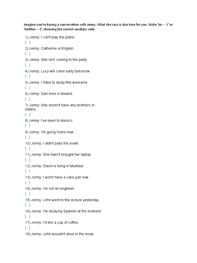 Exercise So, Too, Either, Neither | PDF