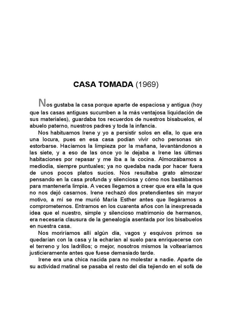 Casa Tomada, de Julio Cortázar | PDF